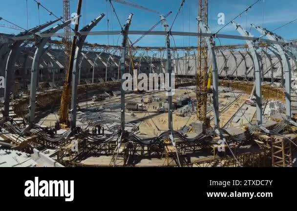 Cable-stayed roof structures of a football stadium Stock Video Footage ...