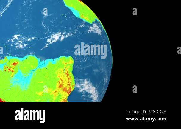 Rotating Earth planet isolated on black background. Topographic relief ...