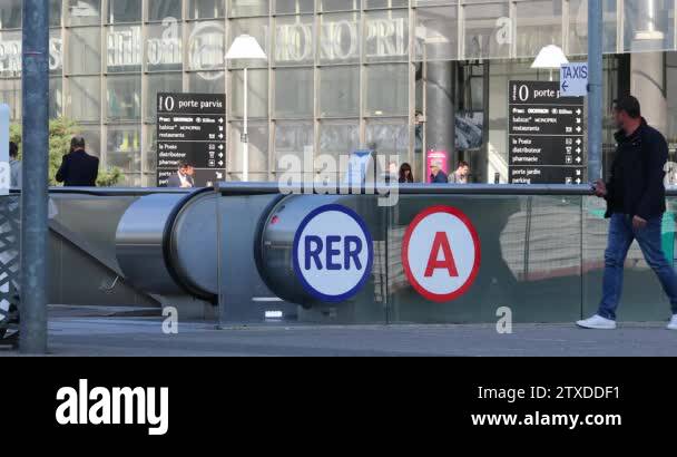 Paris, France - October 16, 2018: RER A Sign At An Entrance To The ...