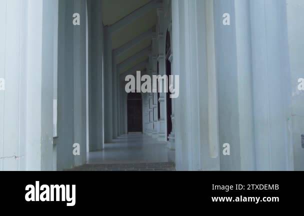 Arched corridor architecture in ancient building design. Long baroque ...
