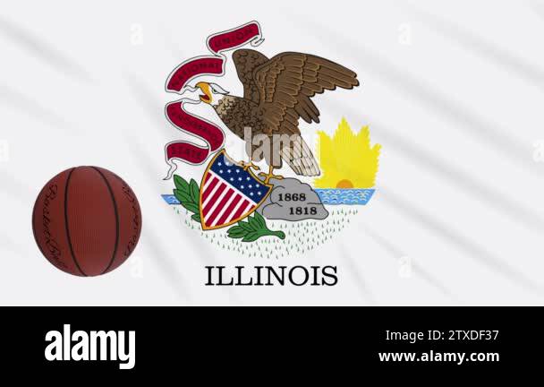 Illinois flag waving and basketball ball rotates, loop Stock Video ...