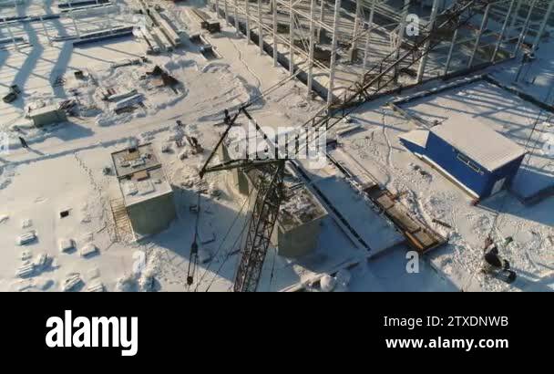 Construction of a modern factory or plant, Industrial area in winter ...