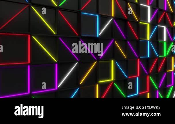 Wall of black rectangle tiles with glowing elements. Grid of square ...