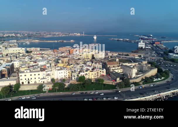 Drone Footage. The cruise ship enters the port of Bari, Italy. 4K Stock ...