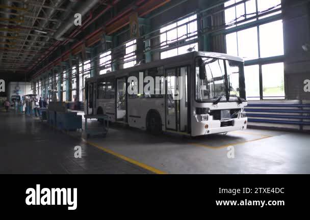 Bus production manufacture. Scene. Inside bus factory. Almost ready ...