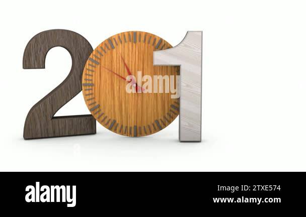 3D animation of wooden clock and disappearing and appearing numbers ...
