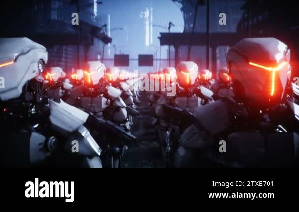 walking military robots. invasion of military robots. Dramatic ...