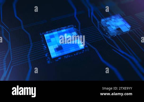 Processors CPU concept. Animation. Motherboard digital chip. Abstract ...
