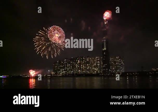 Ho Chi Minh City, Vietnam - February 4th, 2019: Colorful fireworks in ...