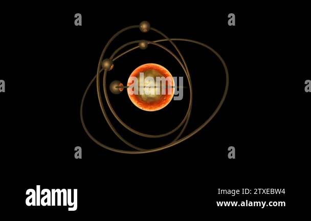 3D animation of an atom and electrons, the alpha channel there Stock ...