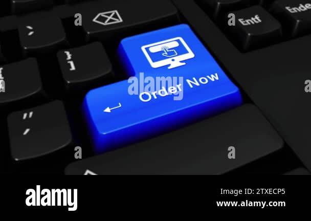 09. Order Now Round Motion Enter Button On Computer Keyboard with Text and icon Labeled Stock ...
