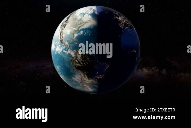 Moon rotation around the Earth and the Earth rotation. Day and night ...