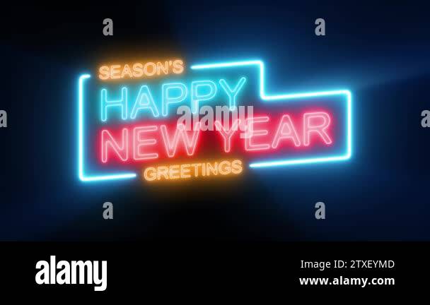 Happy New Year's Eve Celebration On Neon Sign Loop/ 4k animation of a ...