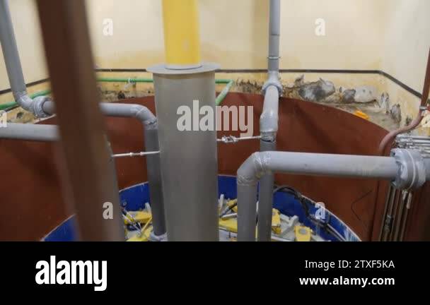 Hydroelectric power station. hydro power plant. turbine rod in ...