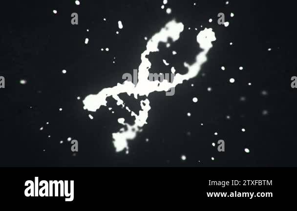 flying fluid and liquid particles form DNA symbol on dark background ...