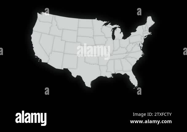 Map of United States of America showing different states. Animated usa ...