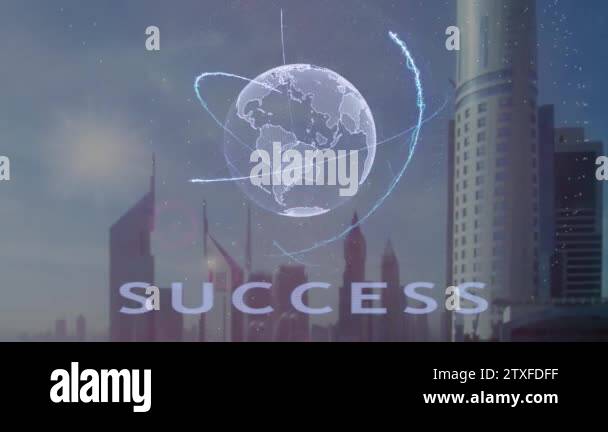 Success text with 3d hologram of the planet Earth against the backdrop ...