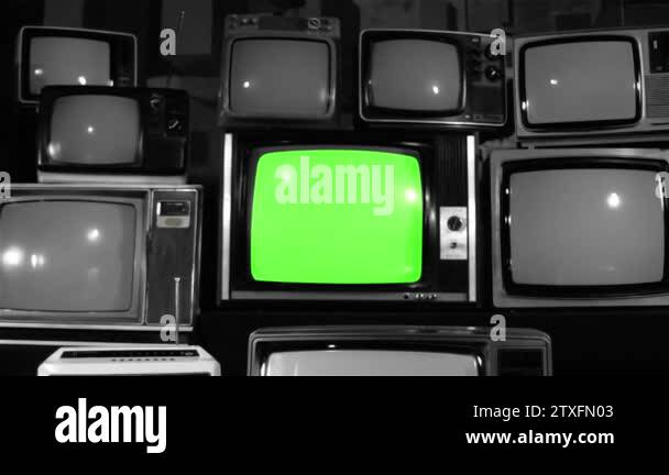 80s TV Green Screen with Many 80s Tvs. Dolly In. Noir Tone. Ready to ...