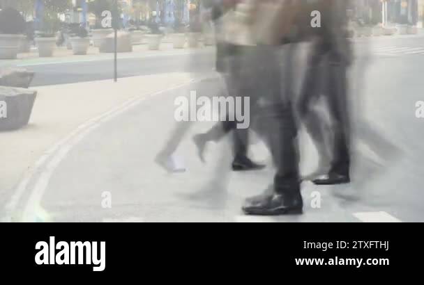 Animation of commuters walking on busy street in fast motion with ...
