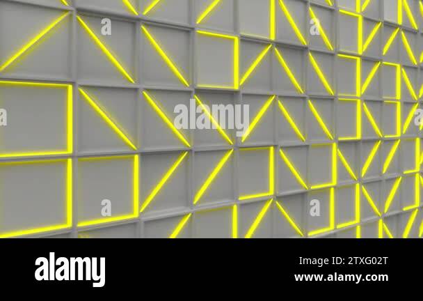 Wall of white rectangle tiles with yellow glowing elements. Grid of ...