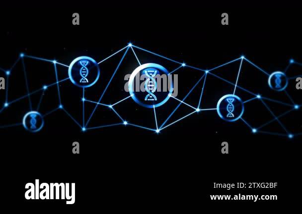 Biotechnology research with DNA icons floating. Biology gene symbol ...
