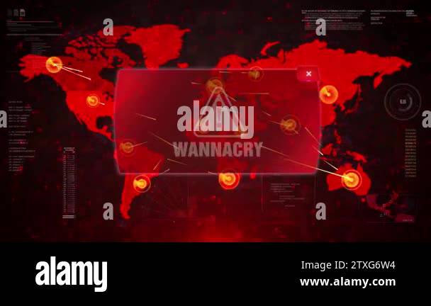 WannaCry Alert Warning Attack on Screen World Map Loop Motion Stock Video Footage - Alamy