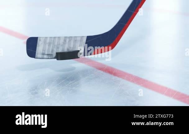 Beautiful Hockey Stick Hitting Hockey Puck in Slow Motion Close-up with ...