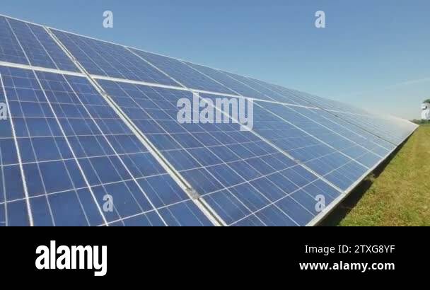 video of blue eco solar panels, roof cells solar system station Stock ...