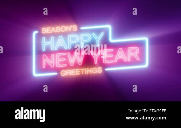 Happy New Year's Eve Celebration On Neon Sign Loop/ 4k animation of a ...
