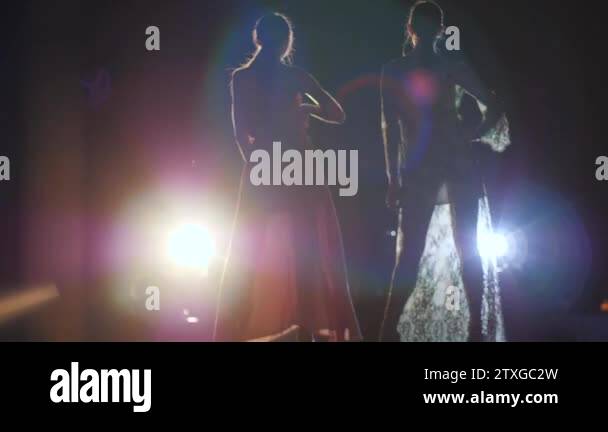 fashion show, models podium with long legs in shoes with high heels and ...