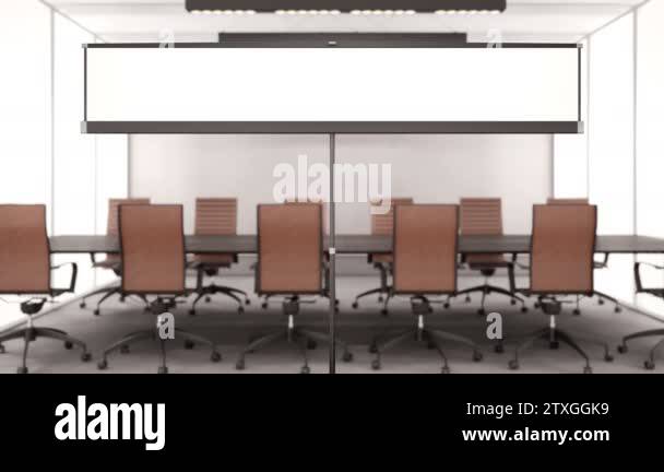 Projection Cinema Screen Pull-down And Camera Zooms To Screen. Blured ...