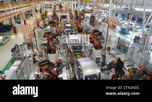 body of car on conveyor top view. Modern Assembly of cars at the plant ...