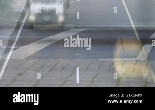 Animation of busy traffic passing on city street in fast motion with ...