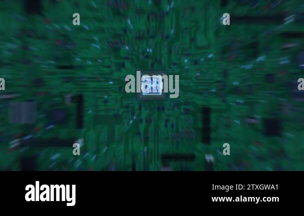 Beautiful Flight Inside Cpu Moving Electrons On Tracks And Digital Data Abstract 3d Animation