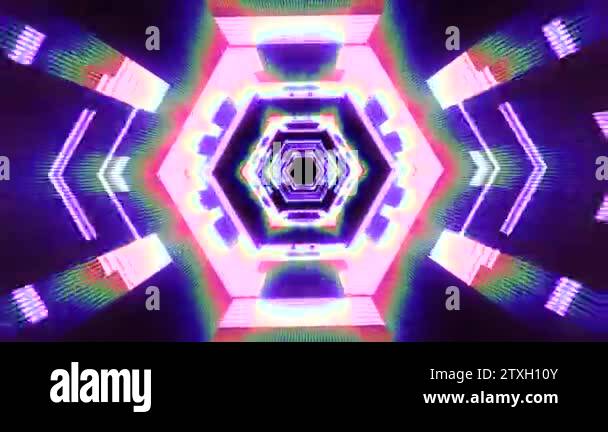 Flight in out neon lights cyber data hexagonal vr tunnel motion ...