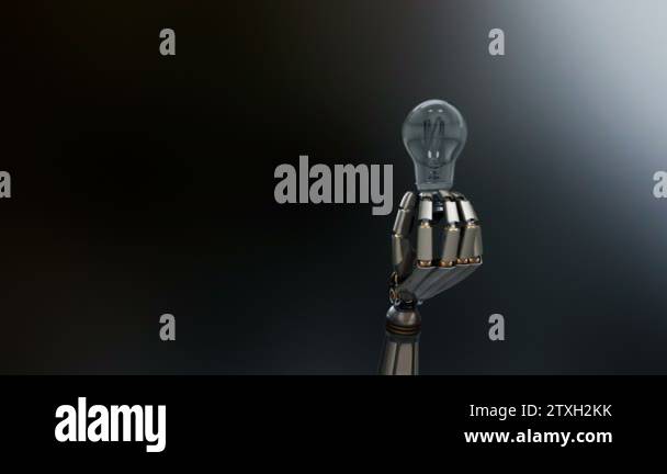 Robotic hand gives light bulb to viewer, symbol of creation idea by ...