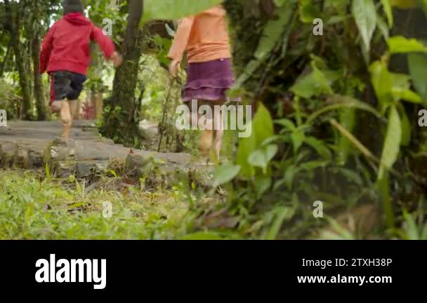 Indigenous People Are Running Barefoot On A Forest Path Stock Video ...