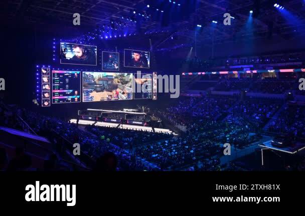 MOSCOW, RUSSIA - 14th SEPTEMBER 2019: esports gaming event. Big crowd ...