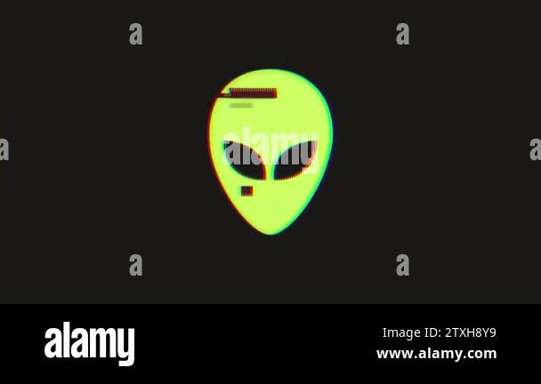 Alien Icon On Vintage Glitch Background/ Animation of a vintage alien ...