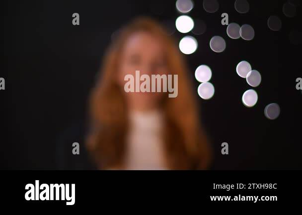 Happy close-up smiling caucasian ginger girl looking camera cheerfully ...