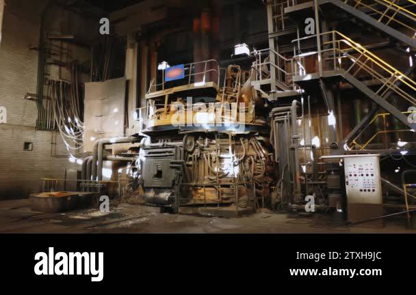 Steel production in a steelmaking furnace. Metallurgy. Casting ingot ...