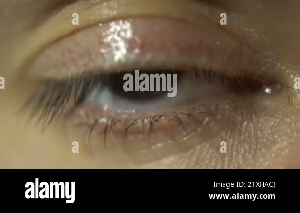 Blue eye extreme close-up of iris and pupil dilating and contracting ...