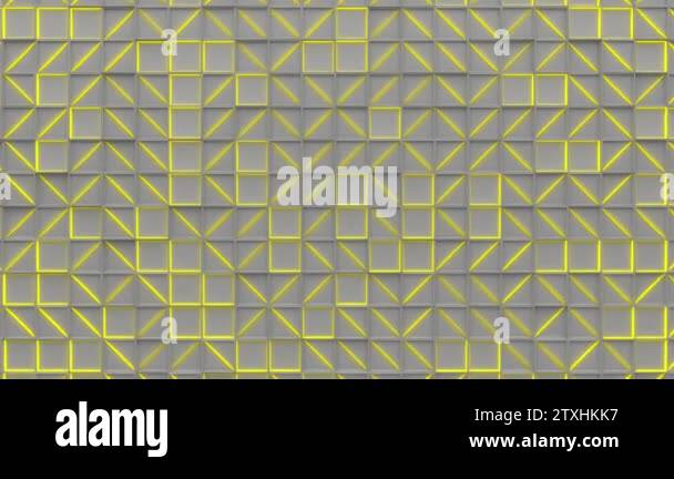 Wall of white rectangle tiles with yellow glowing elements. Grid of ...