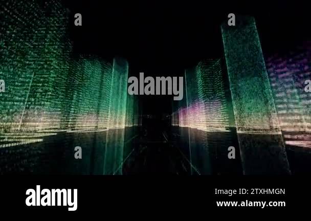 digital business city wireframe 3d animation binary bright building ...