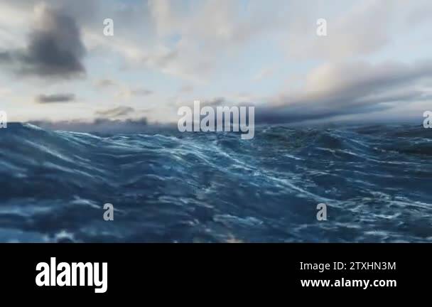 Rough Sea Loop. 3D 4k Animation loop of big waves in an agitated ocean ...