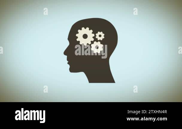4k Brain Gears Inside Woman Head Silhouette/ Animation of a female head ...