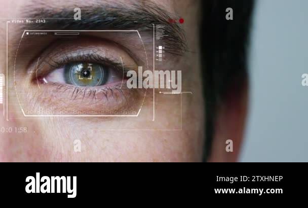 Human Eye Scan Technology Interface Animation Blue human eye in extreme ...