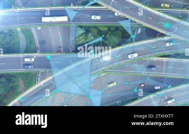Traffic surveillance system in highway. Connected network. Speed and ...