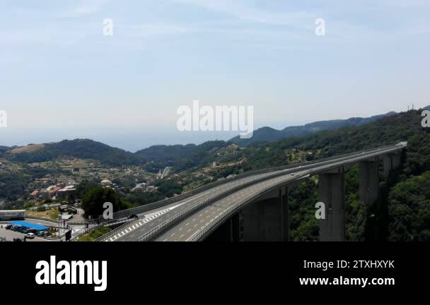 OVADA, ITALY - JULY 7, 2018: a large bridge, an autobahn , highway ...