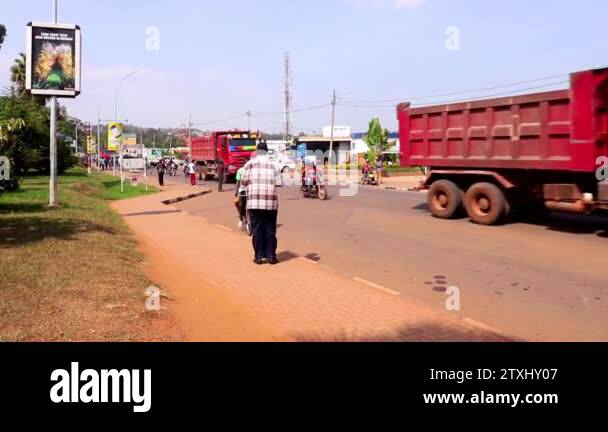 Road traffic in the Kicukiro district of Kigali, the capital of Rwanda ...